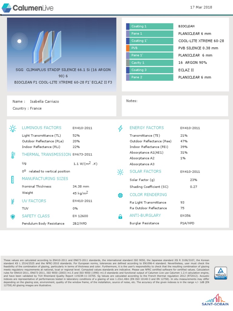 SGG CLIMAPLUS STADIP SILENCE 66.1 Si (16 ARGON 90) 6 | PDF | Applied And Interdisciplinary ...