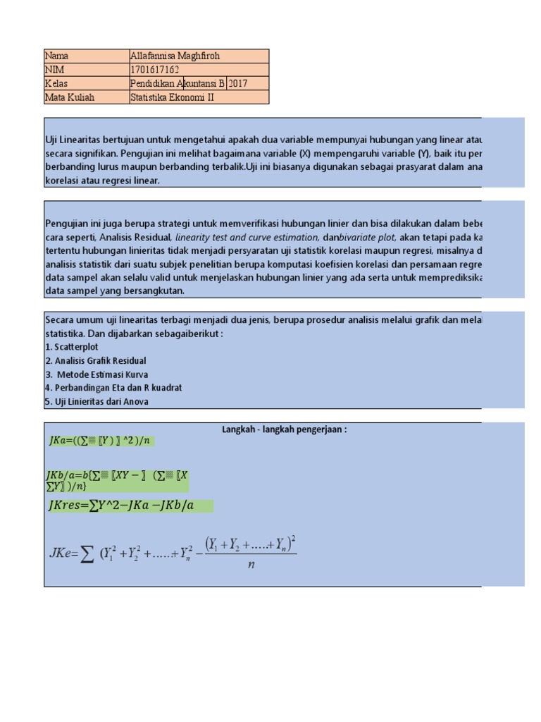 Uji Linearitas dalam Analisis Statistik | PDF | Metode & Bahan Ajar