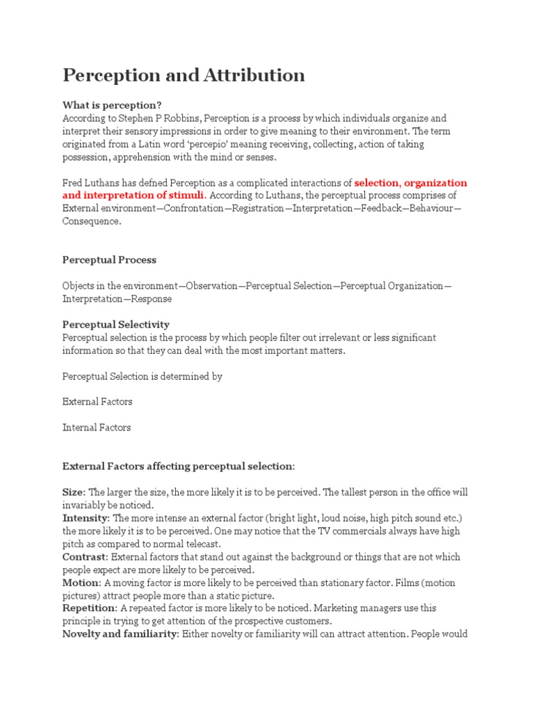 Perception and Attribution: Selection, Organization and Interpretation ...