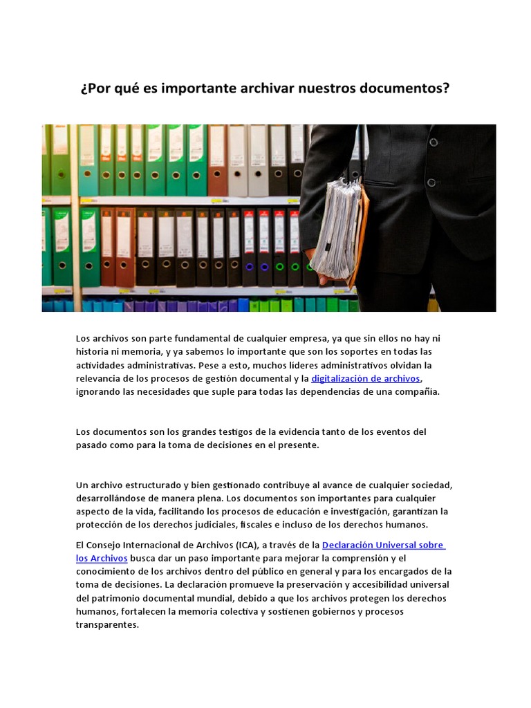 Por Qué Es Importante Archivar Nuestros Documentos | PDF | Archivo de ...