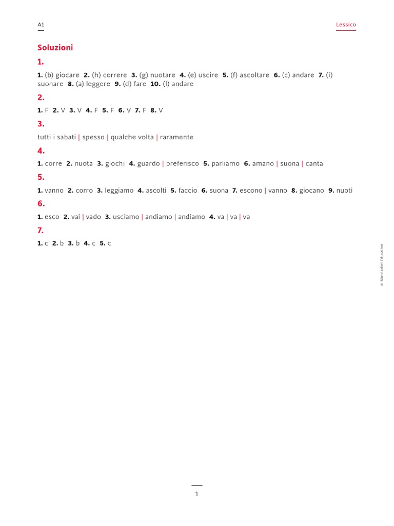 A1 - Lessico-Soluzioni - 03 Lessico Passatempi e Tempo Libero PDF | PDF