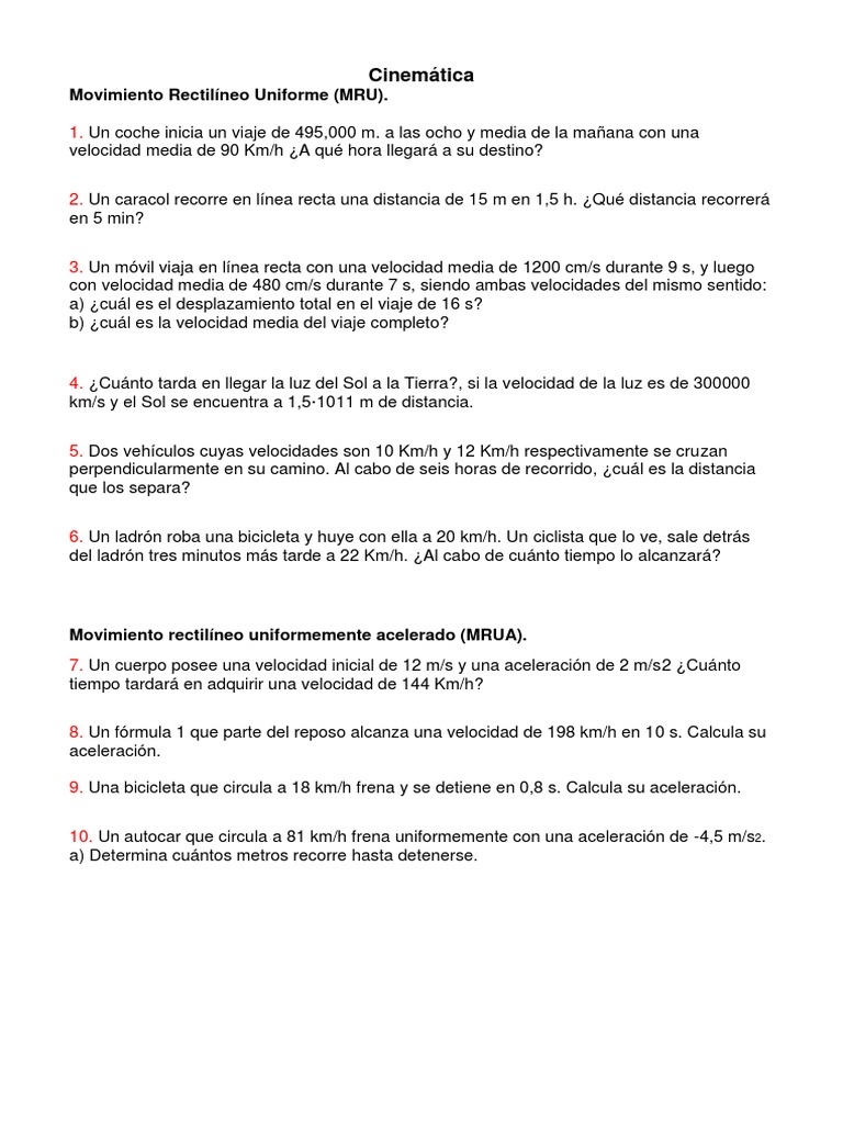 Problemas de Cinemática para Estudiantes | PDF
