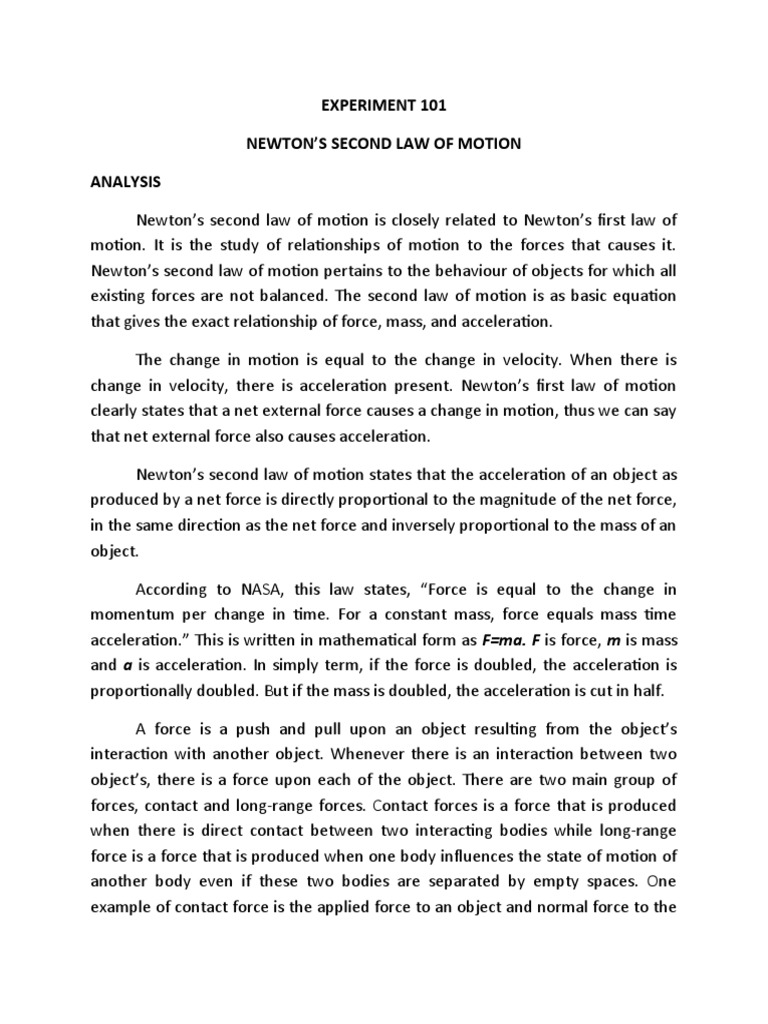 Experiment 101 Newton'S Second Law of Motion Analysis | PDF | Newton's ...