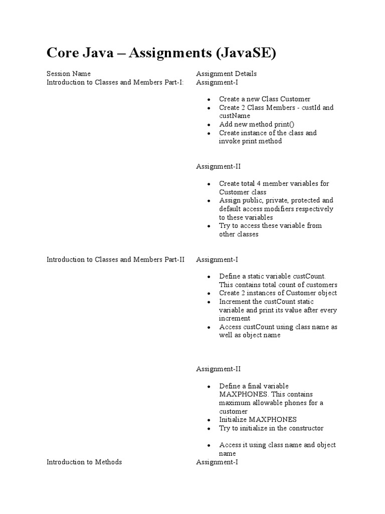 Core Java Assignments Javase Pdf Method Computer Programming Constructor Object