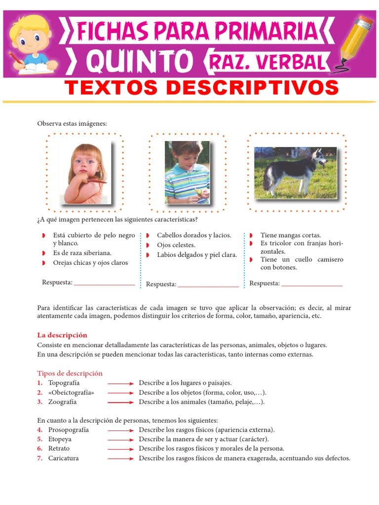 Textos Descriptivos para Quinto Grado de Primaria | PDF | Pelo | Naturaleza Textos Descriptivos para Quinto Grado de Primaria | PDF | Pelo | Naturaleza