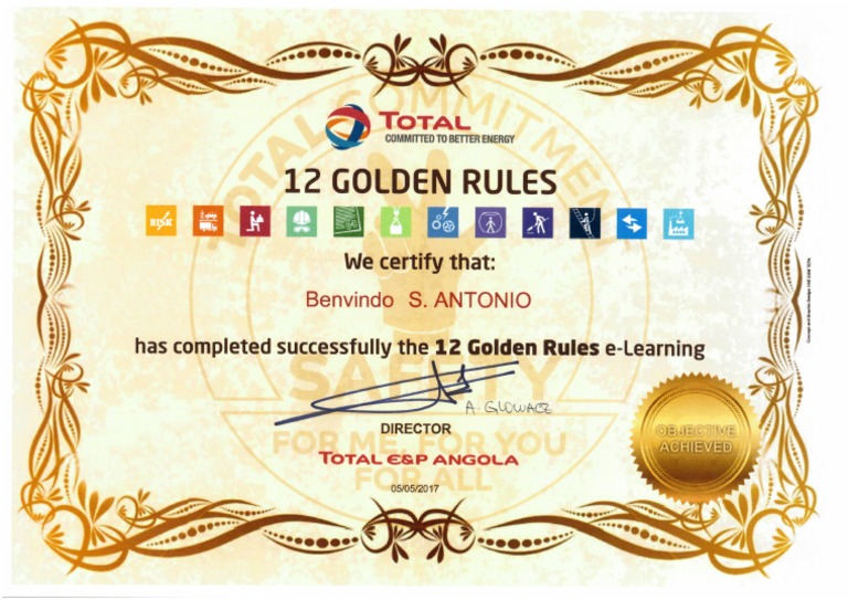 TEPA Golden Rules Certificate - Benvido Antonio | PDF