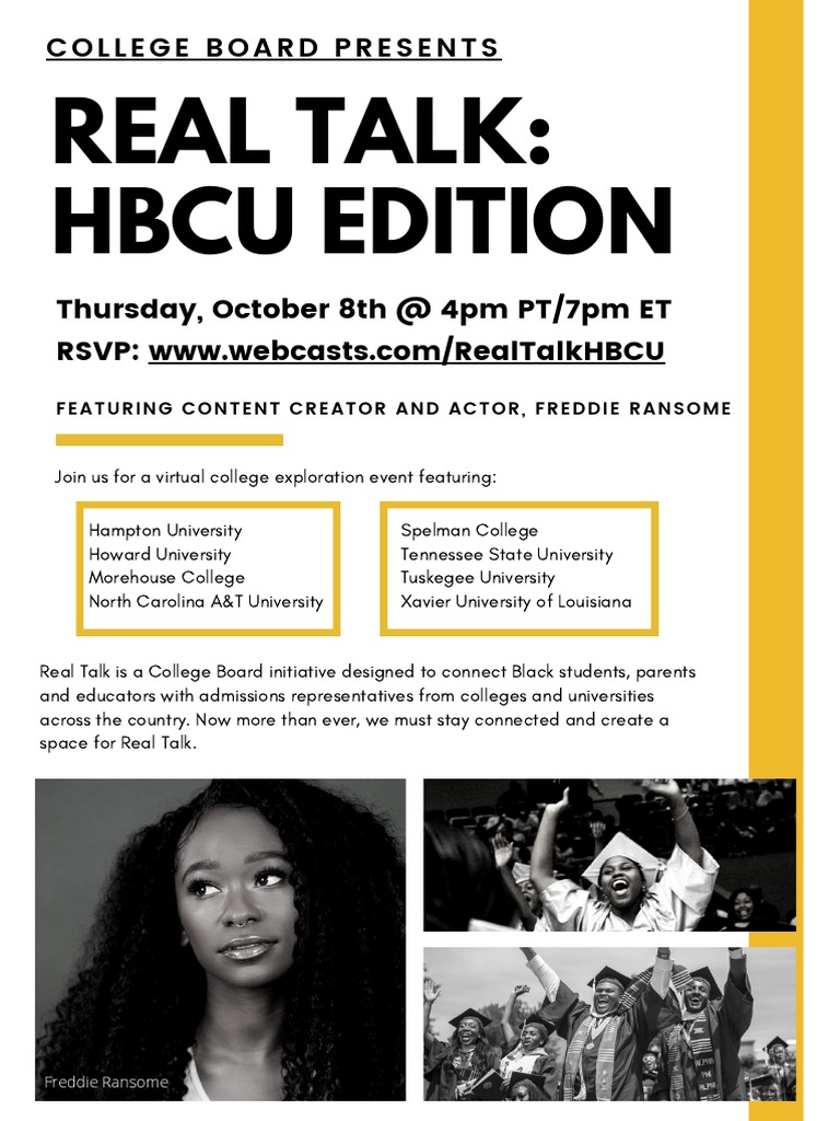 Real Talk: Hbcu Edition: Thursday, October 8th at 4pm PT/7pm ET | PDF ...