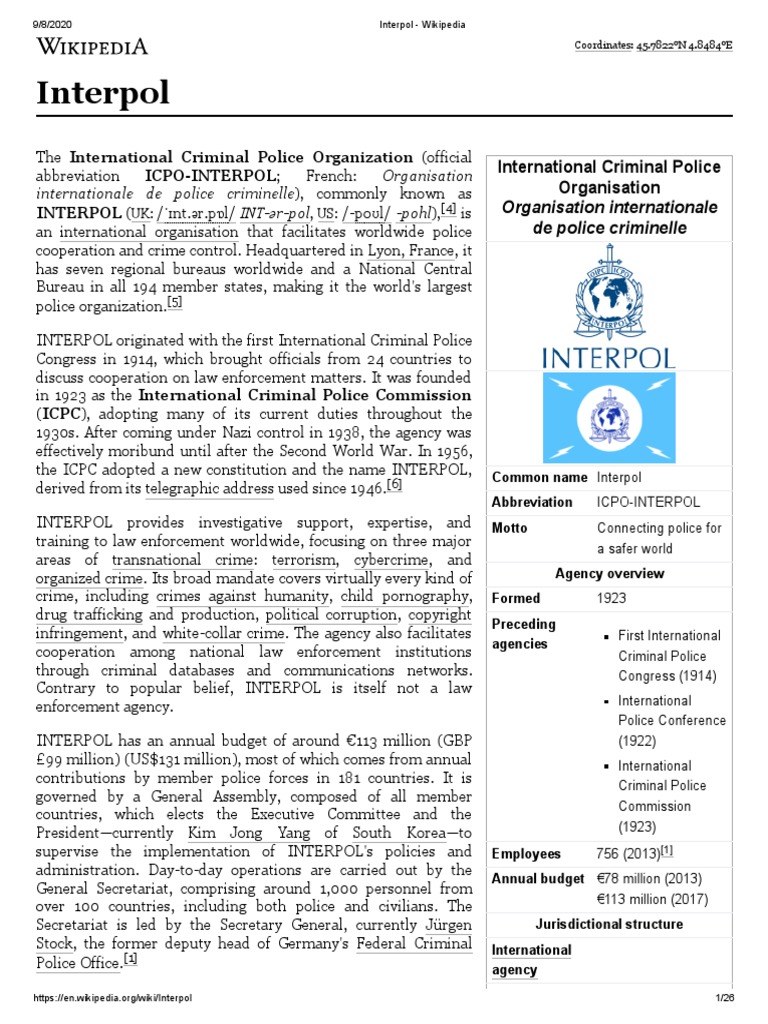 Interpol - Wikipedia | PDF | Public Sphere | National Security