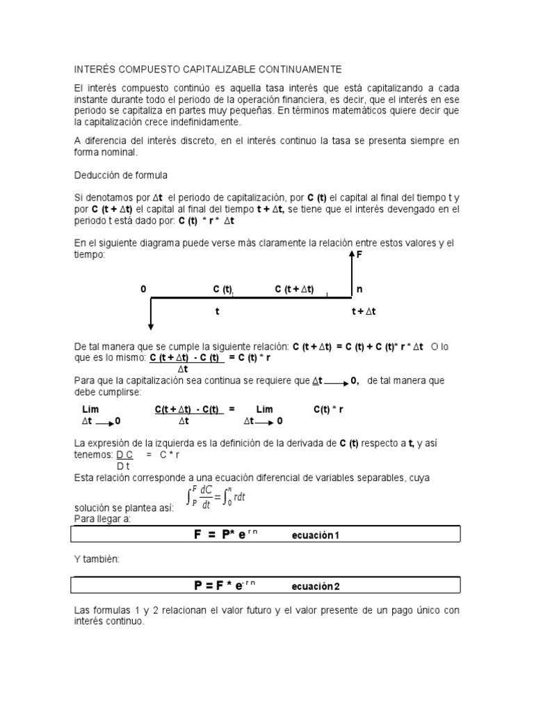 Interés Compuesto Capitalizable Continuamente | PDF | Métodos y ...