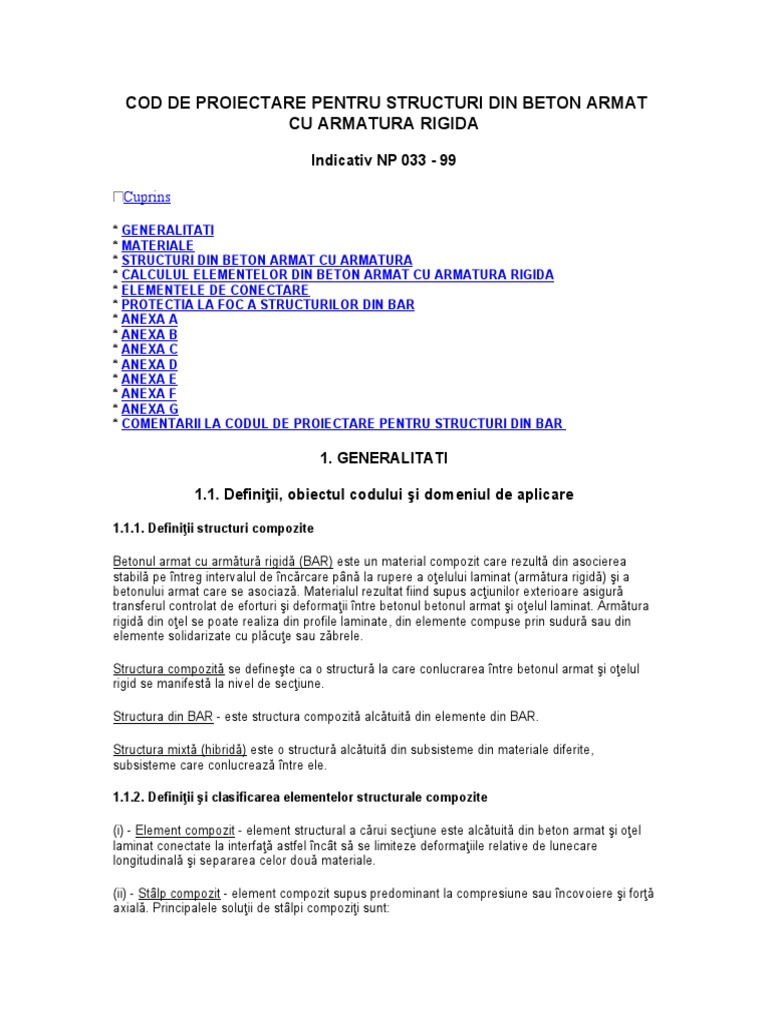 Np. 033-99 Cod de Proiectare Pentru Structuri Din Beton Armat Cu ...