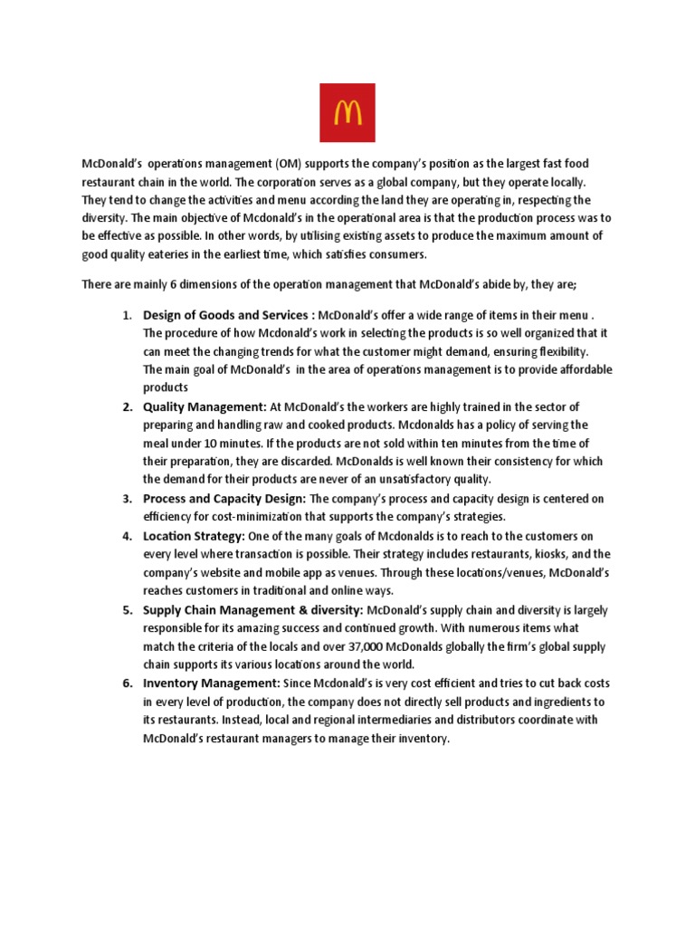Design of Goods and Services:: Mcdonald'S Offer A Wide Range of Items ...