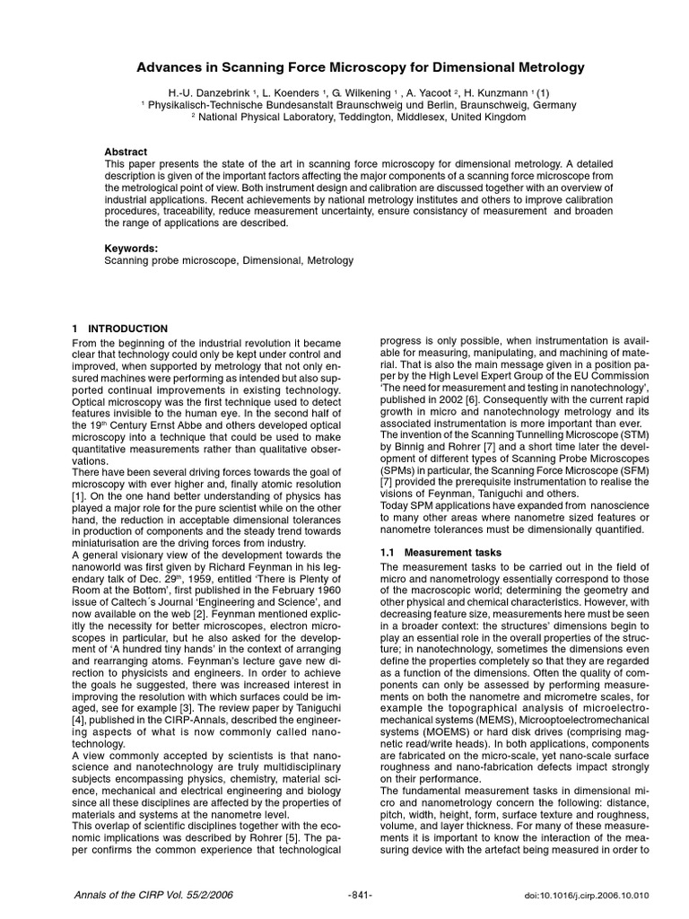 Advances in Scanning Force Microscopy For Dimensional Metrology | PDF ...