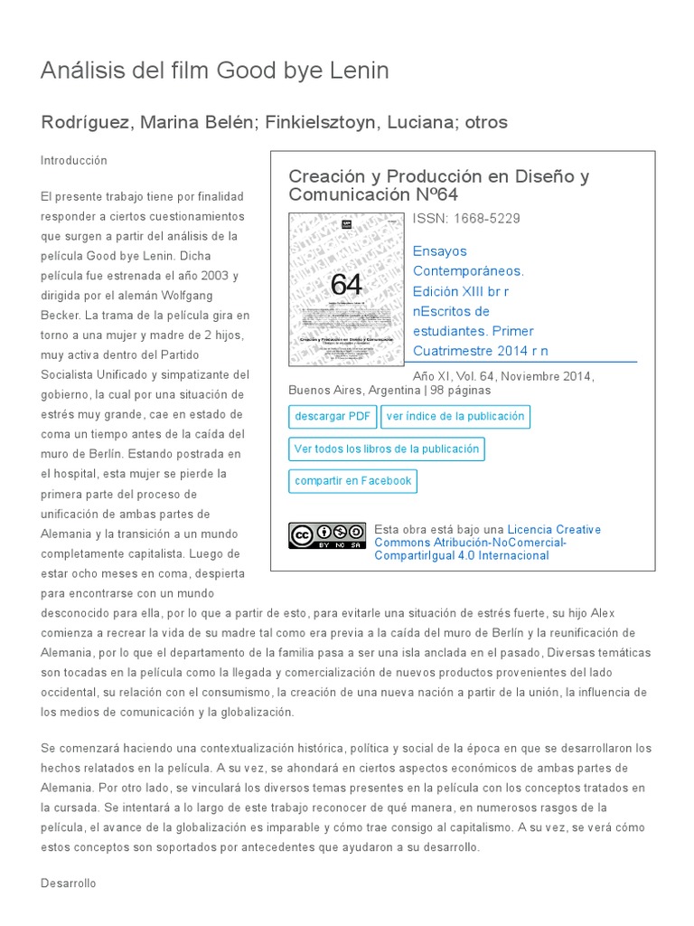 Análisis Del Film Good Bye Lenin - Catálogo Digital de Publicaciones DC ...