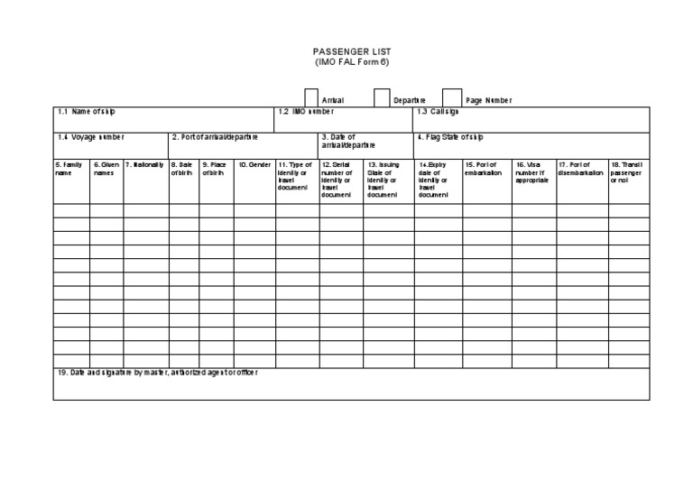 IMO FAL Form 6 Passenger List Guide | PDF