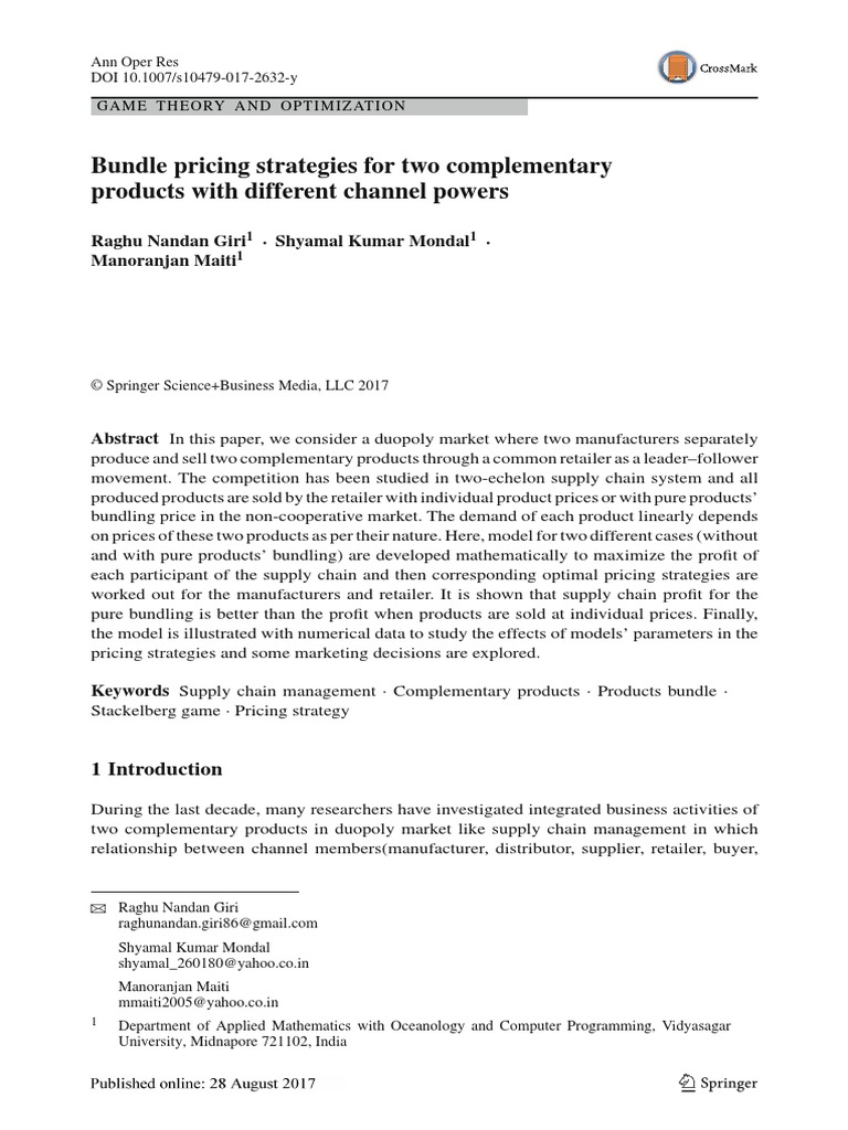 Bundle Pricing Strategies For Two Complementary Products With Different ...