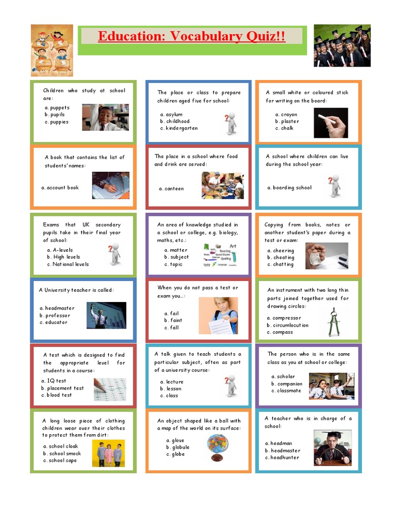 Vocabulary Quiz for Education | PDF | Schools | College