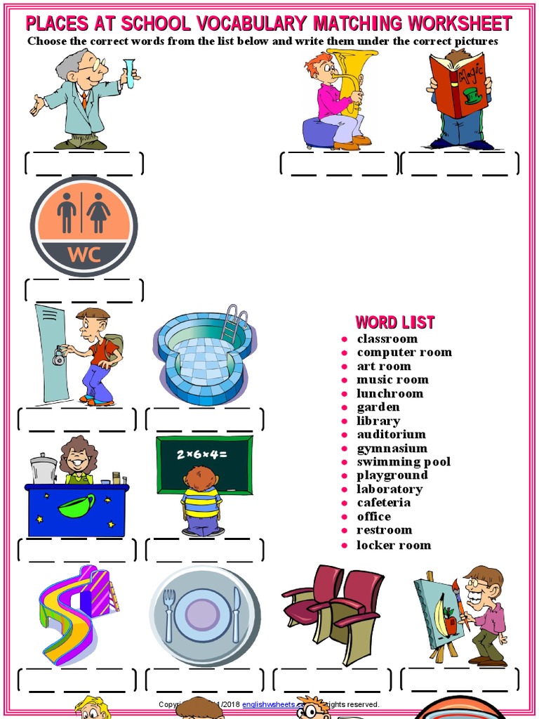 Places at School Vocabulary Esl Matching Exercise Worksheet For Kids ...