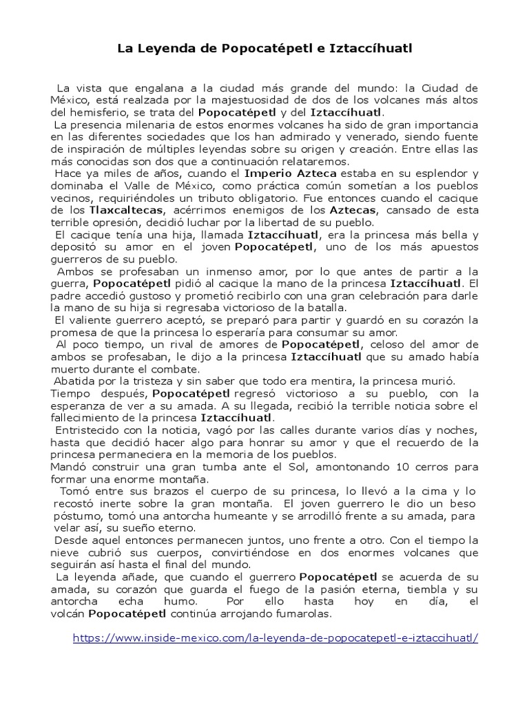 Leyenda de Popocatépetl e Iztaccíhuatl | PDF | Agitación
