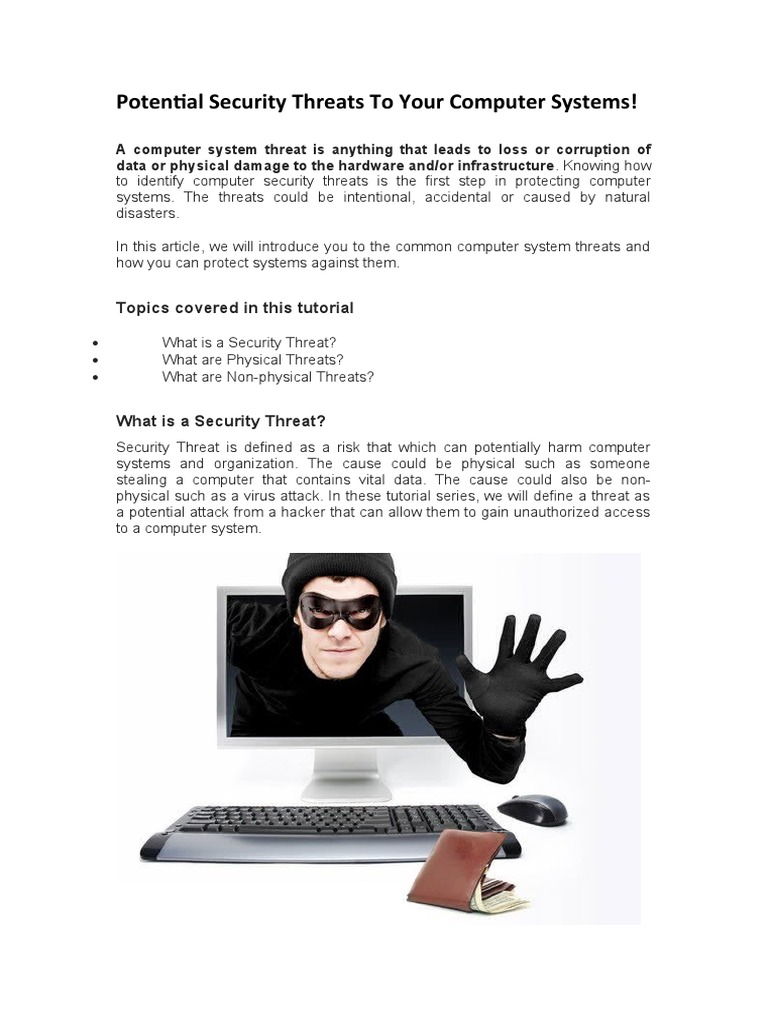 Potential Security Threats To Your Computer Systems | PDF | Computer ...