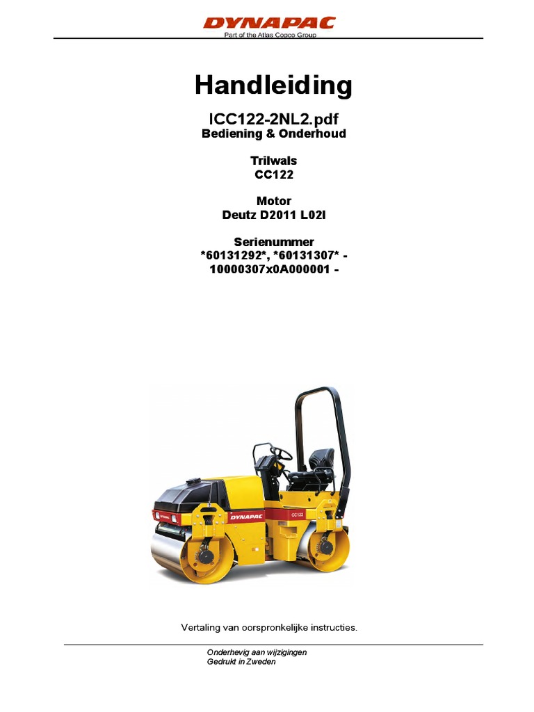 Manual Operacion Vibro Compactador Dinapac CC122 | PDF