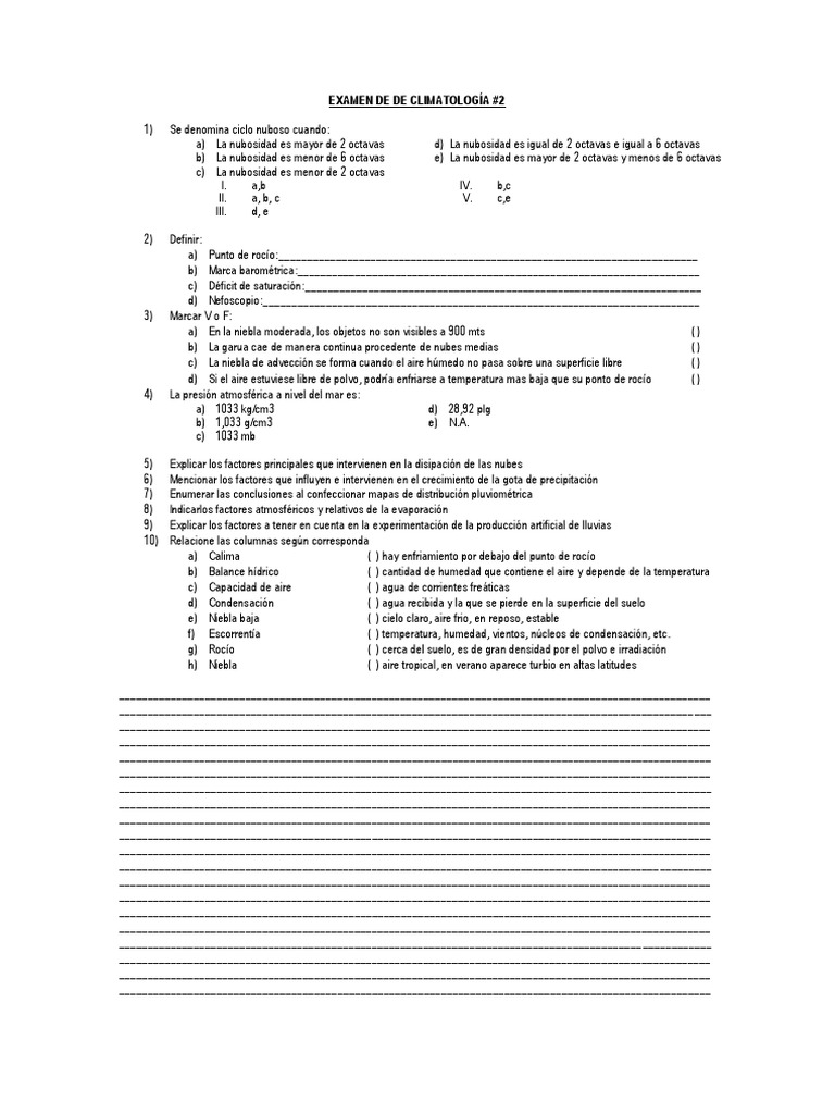 Examen de Climatología Avanzada | PDF | Niebla | Nube