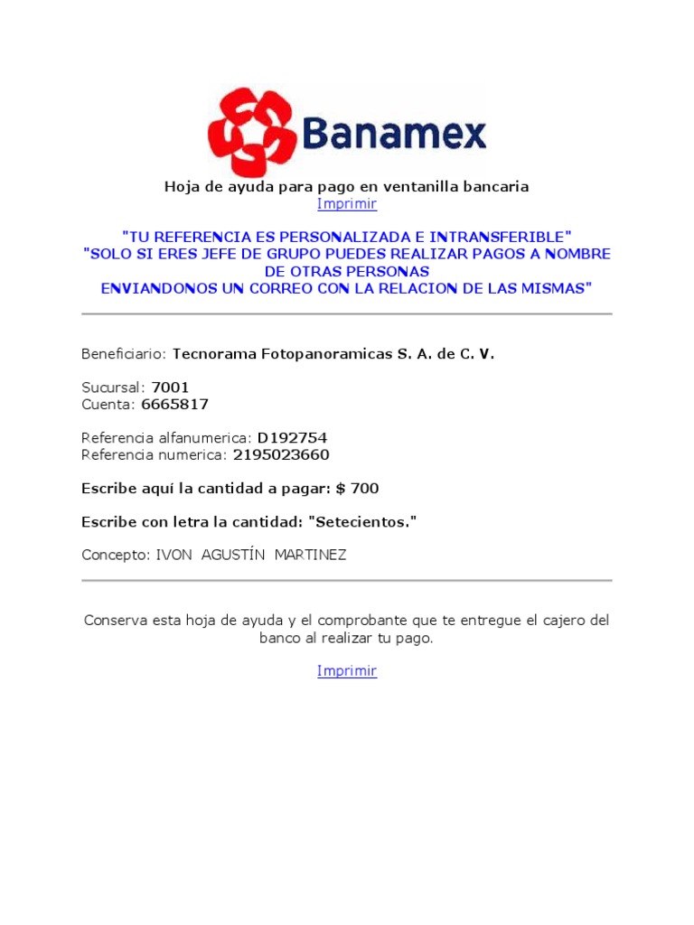 Hoja de Ayuda para Pago en Ventanilla Bancaria | PDF