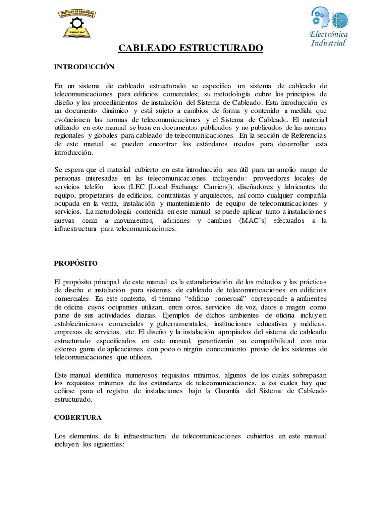 Introduccion Al Cableado Estructurado PDF | PDF | Electrónica | Redes de computadoras