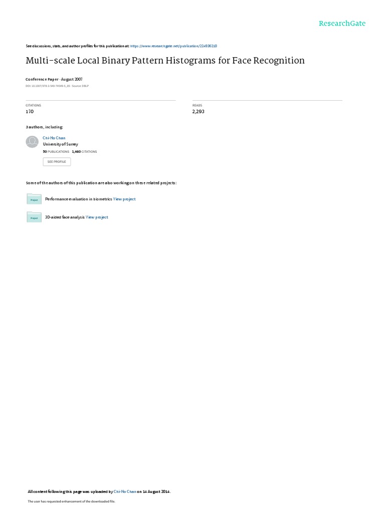 Multi-Scale Local Binary Pattern Histograms For Fa | PDF | Personal Identification Number ...