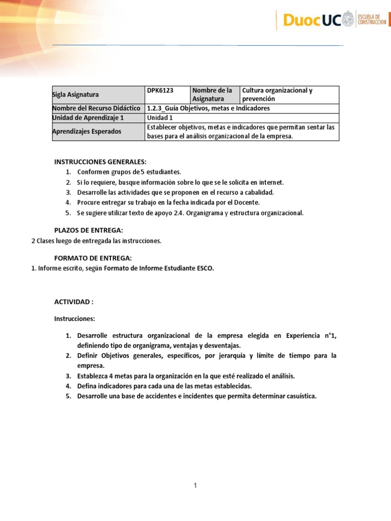 1 2 3 Guia Actividad Objetivos Metas e Indicadores | PDF