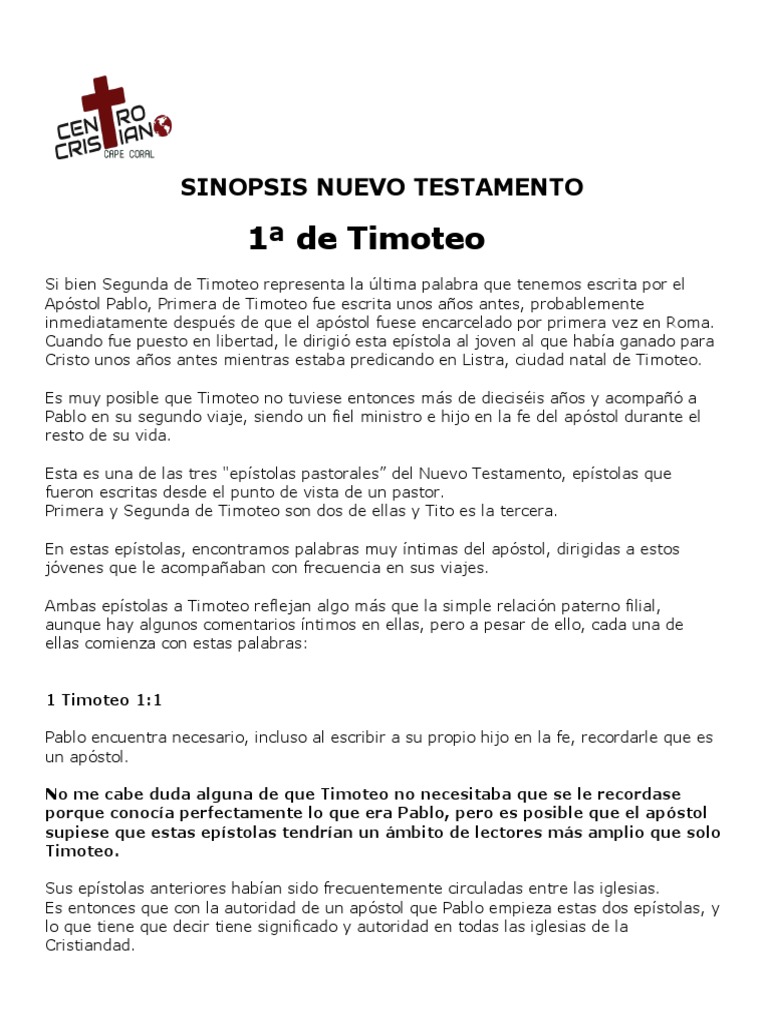 1 de TIMOTEO | PDF | Pablo el apóstol | Apostasía