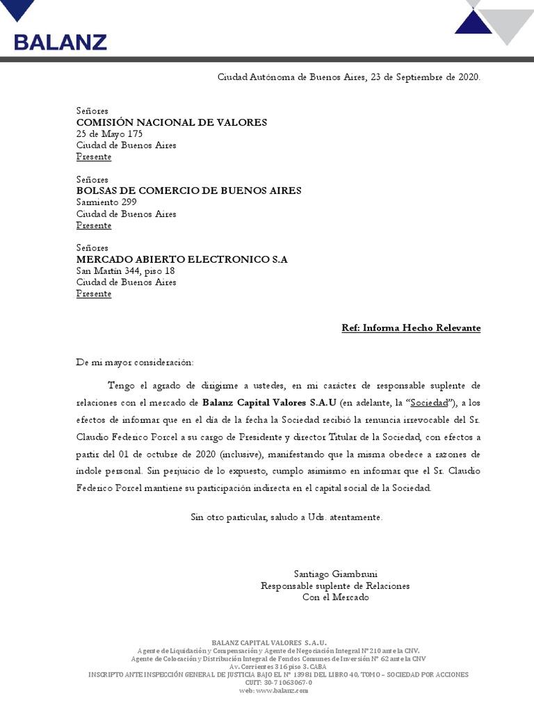 Renuncia Claudio Porcel | PDF