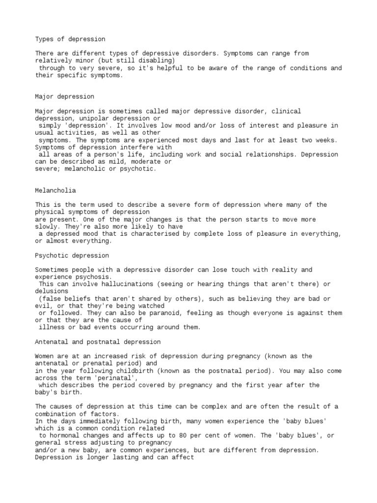 Types of Depression | PDF | Major Depressive Disorder | Bipolar Disorder
