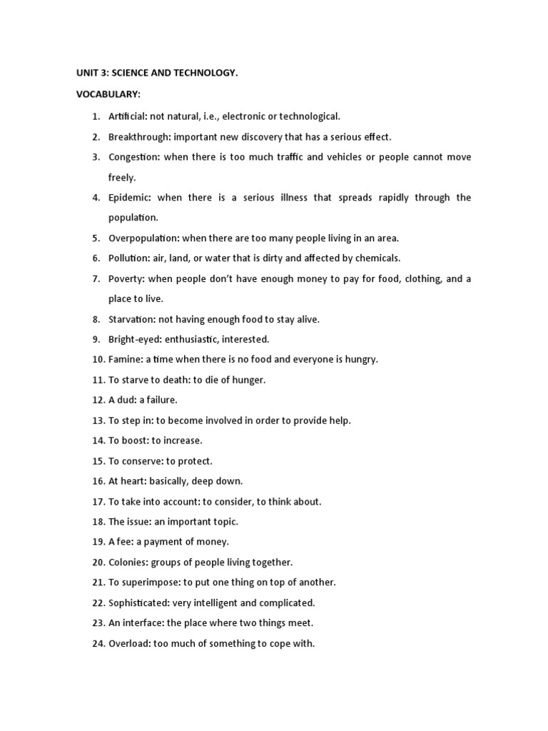 UNIT 3 Science and Technology Vocabulary | PDF | Nature