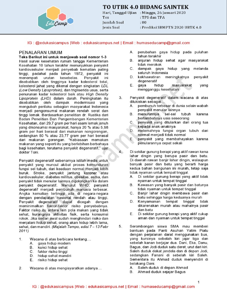 Soal TPA SAINTEK 2020 UTBK 4.0 PDF | PDF