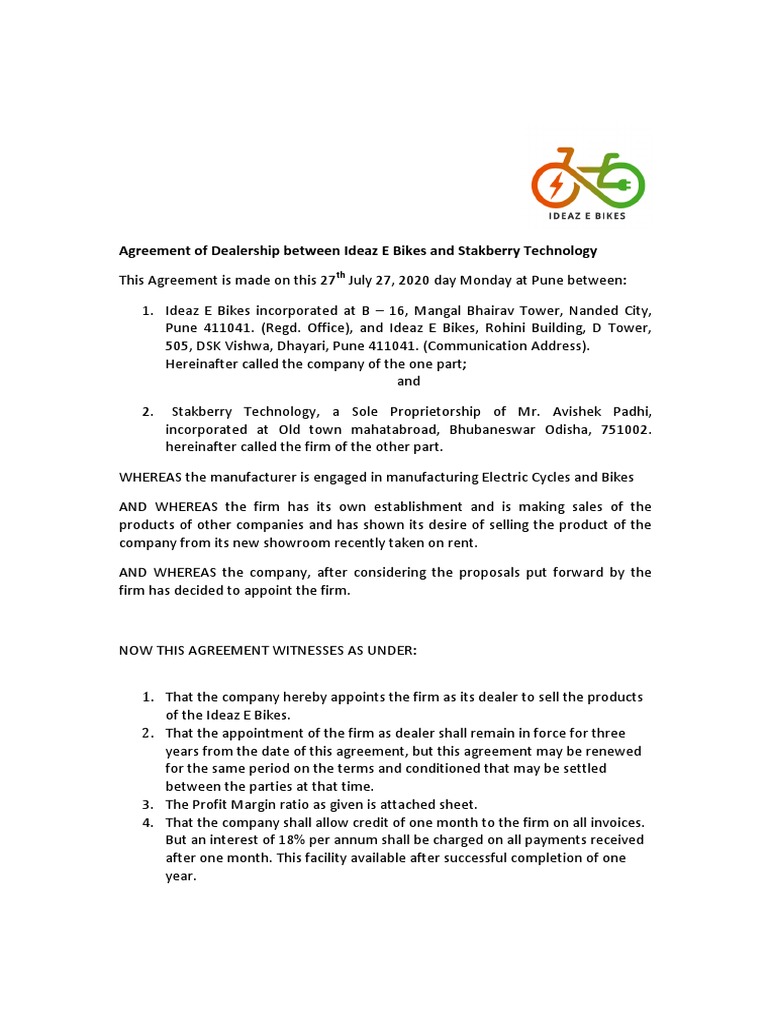 Agreement of Dealership PDF | PDF | Business Economics | Market (Economics)