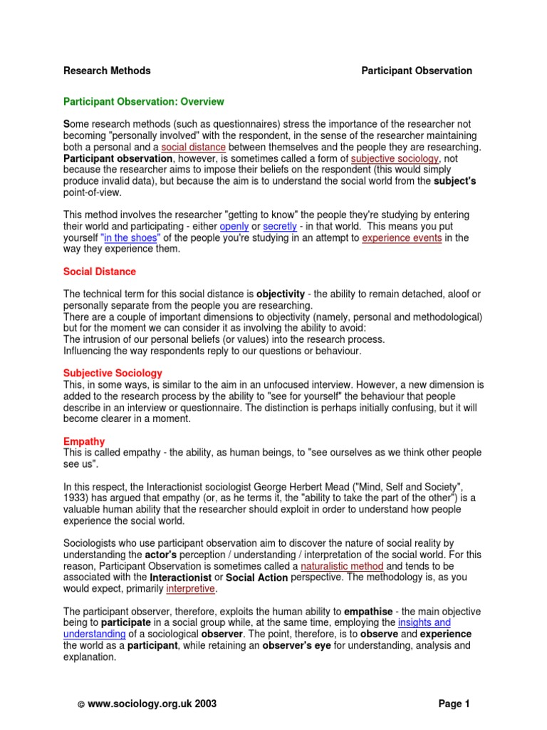 Participant Observation | PDF | Social Group | Sociology