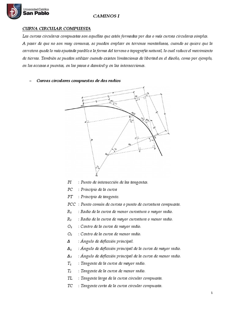 Curvas Circulares Compuestas en Caminos | PDF | Curva | Tangente