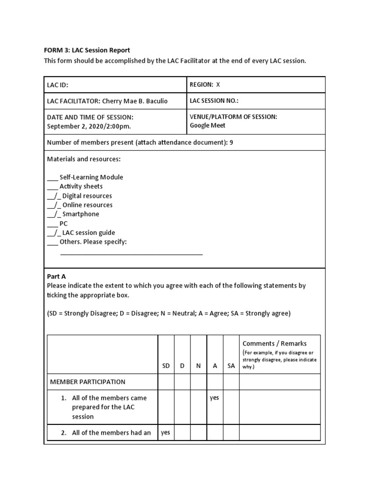 LAC Session Report Form 3 Template | PDF | Facilitator | Education Theory