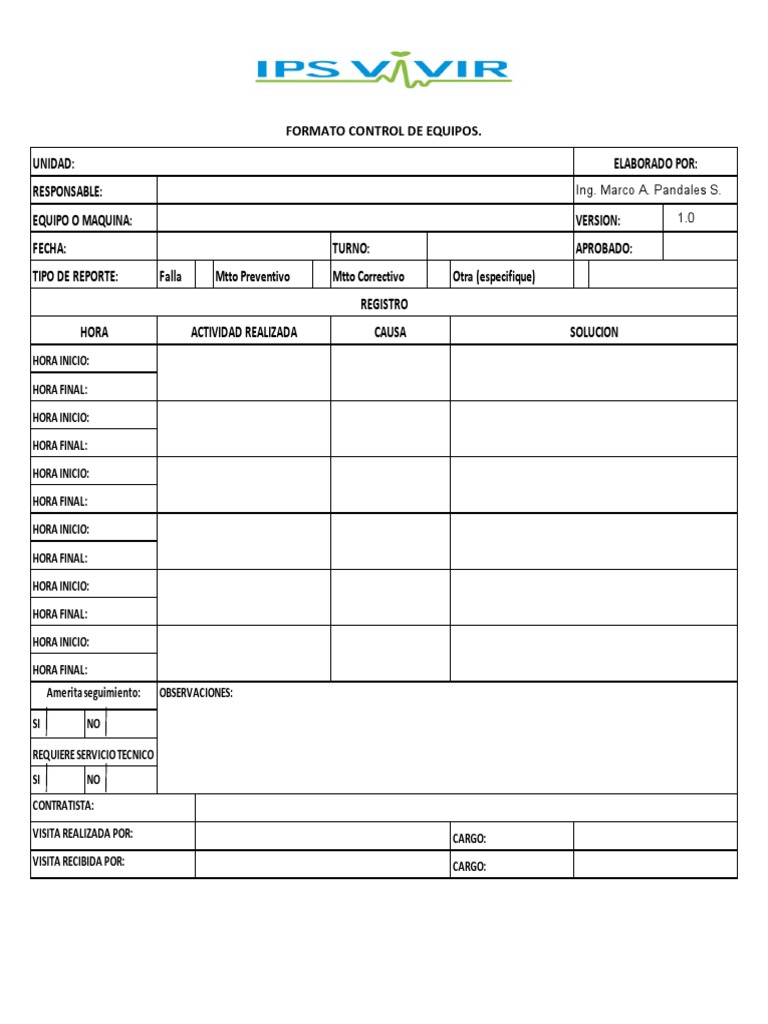 Formato Control Interno de Equipos | PDF