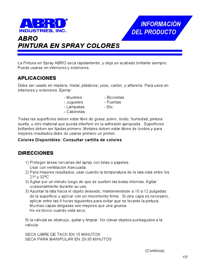 Ficha Técnica Abro Spray Paint PDF | PDF | Pintar | Materiales