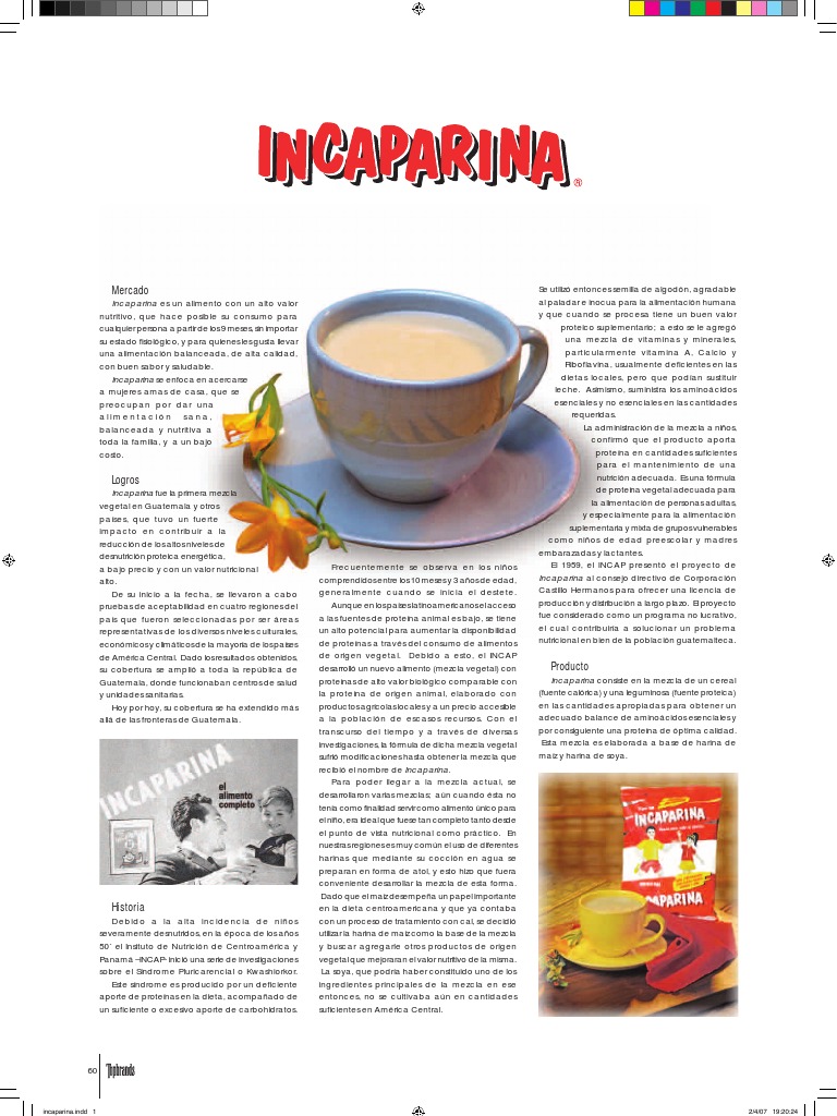 Historia y Beneficios de Incaparina | PDF | Nutrición | Dieta y nutrición