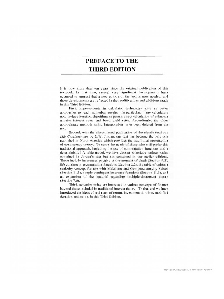 Preface To The Third Edition: Life Contingencies by C.W. Jordan, Our ...