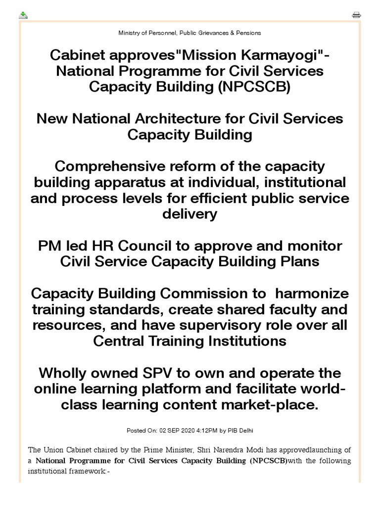 Ministry of Personnel, Public Grievances & Pensions | PDF | Capacity ...