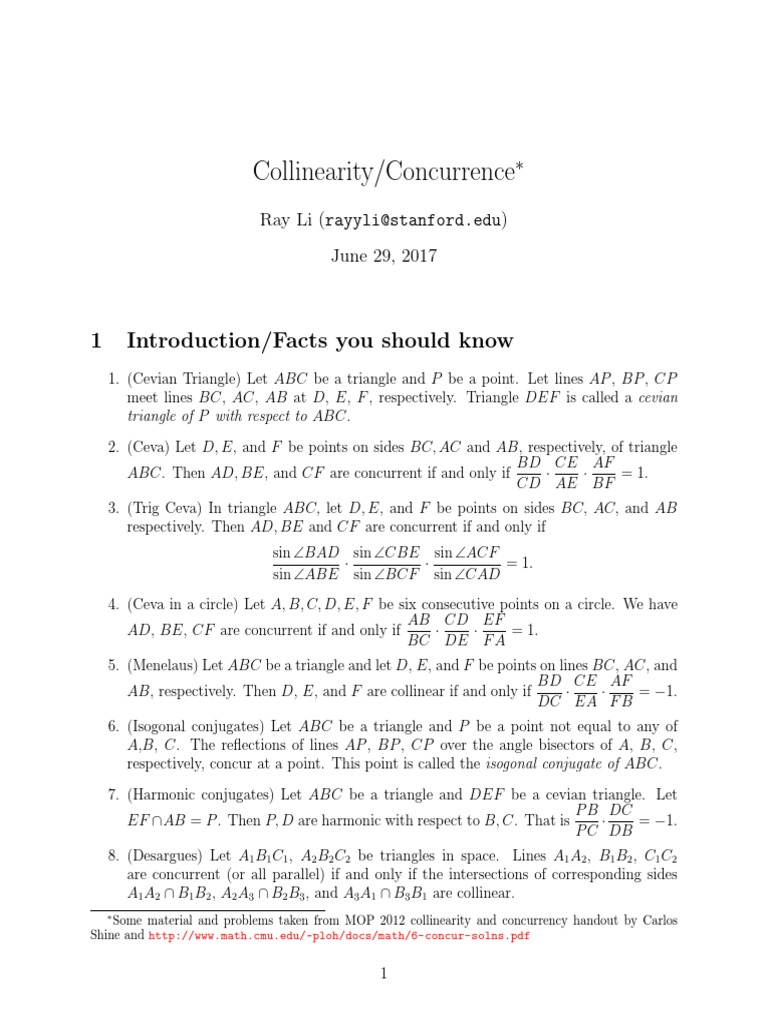 Collinearity & Concurrency - Li | PDF | Triangle | Euclidean Plane Geometry