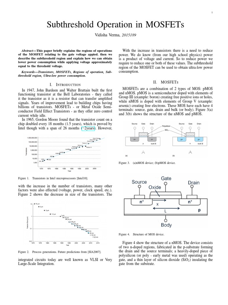 Subthreshold Operation in Mosfets: Vidisha Verma, 2015189 | PDF ...