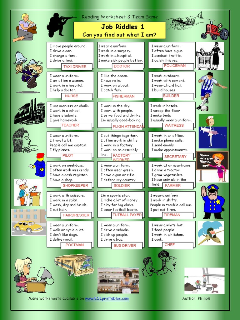 Job Riddles: Decoding Occupations Through Clues | PDF | Foods | Business