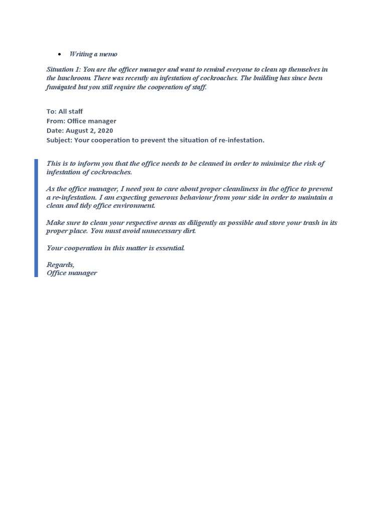Office Cleanliness Reminder Memo | PDF
