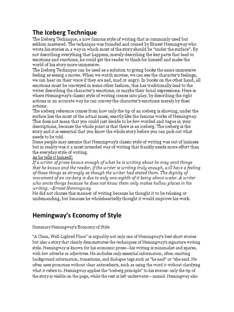 The Iceberg Technique Pdf Ernest Hemingway Writers