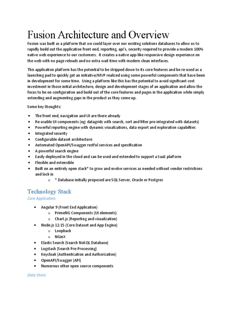 Fusion Architecture and Overview | PDF | Postgre Sql | Microsoft Sql Server