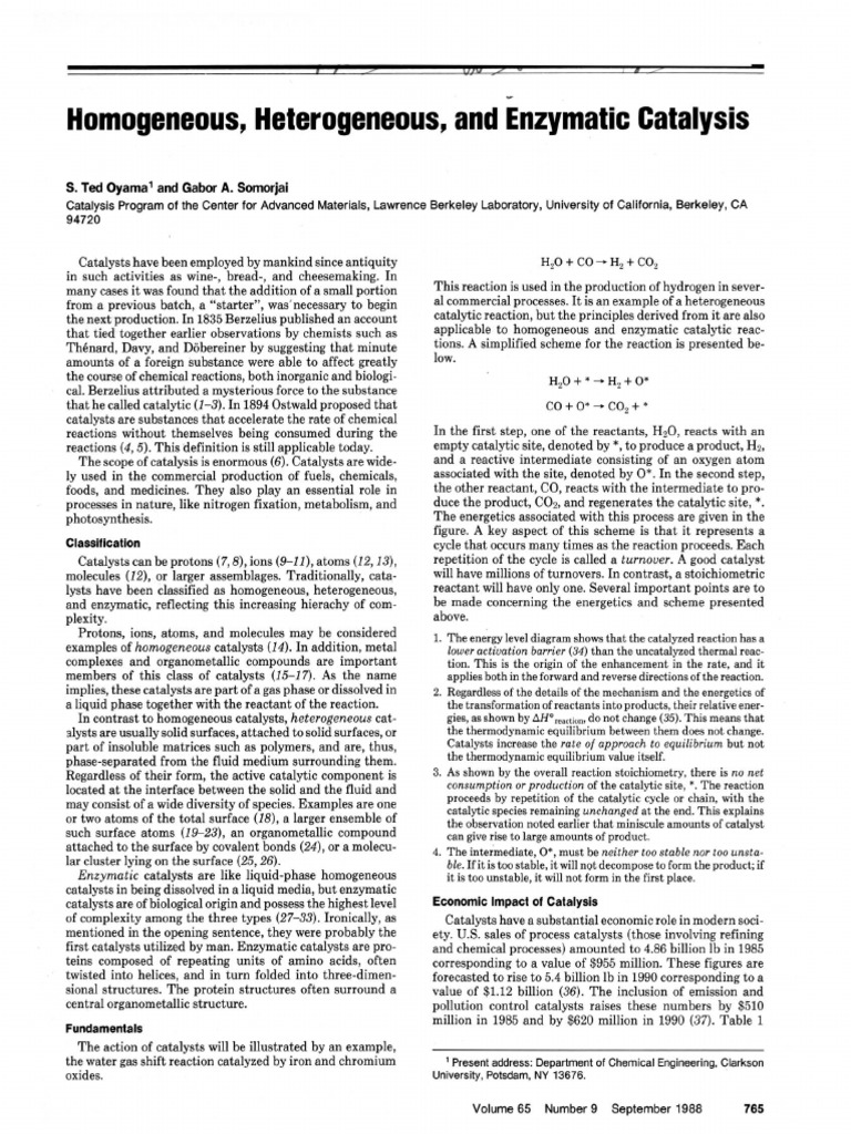 Homogeneous, Heterogeneous, and Enzymatic Catalysis | PDF | Catalysis ...